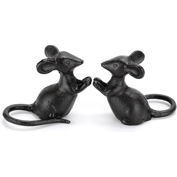 Accents | 2 Cast Iron Cute Mouse Figurine Sculpture Black Mice Statues ...